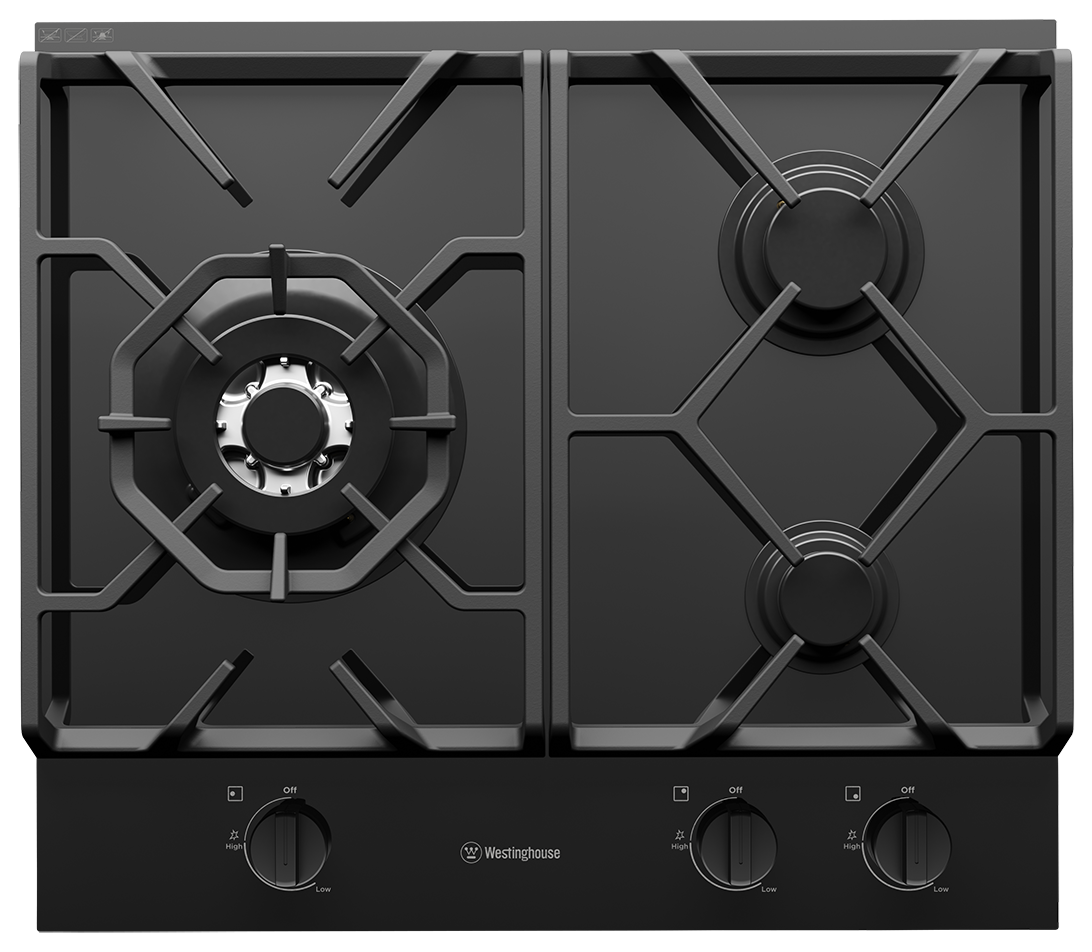 60cm 3 burner black ceramic glass gas cooktop - WHG635BCA
