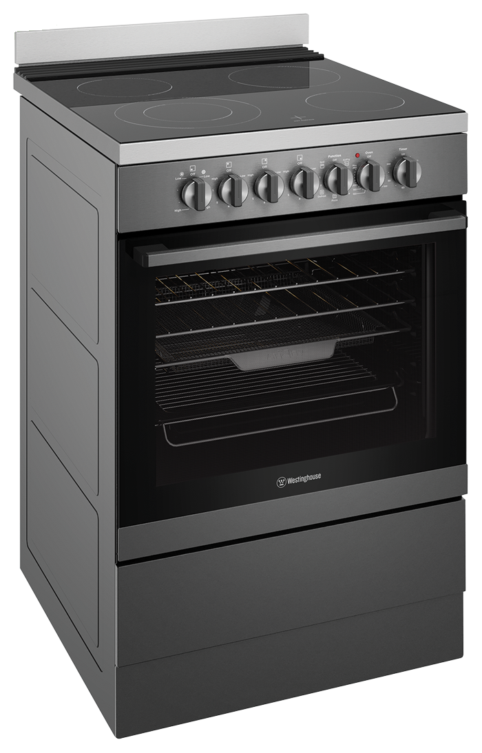 60cm freestanding electric oven and ceramic cooktop with AirFry, dark stainless steel ...