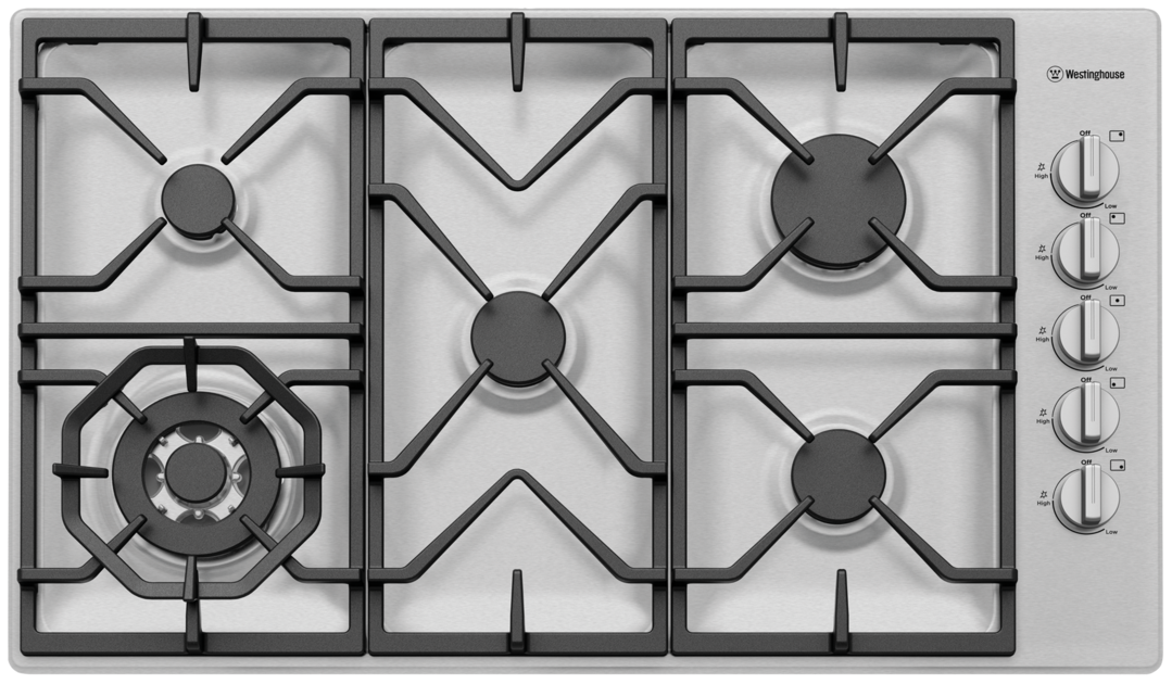 90cm 5 burner stainless steel gas cooktop - WHG955SB | Westinghouse ...