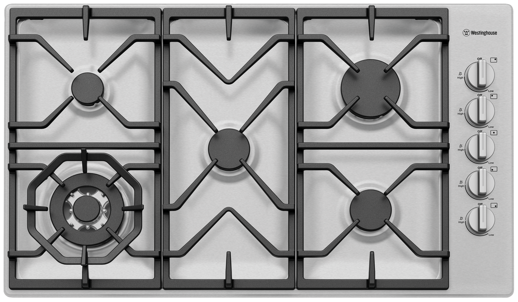 90cm 5 burner stainless steel gas cooktop - WHG955SB | Westinghouse ...