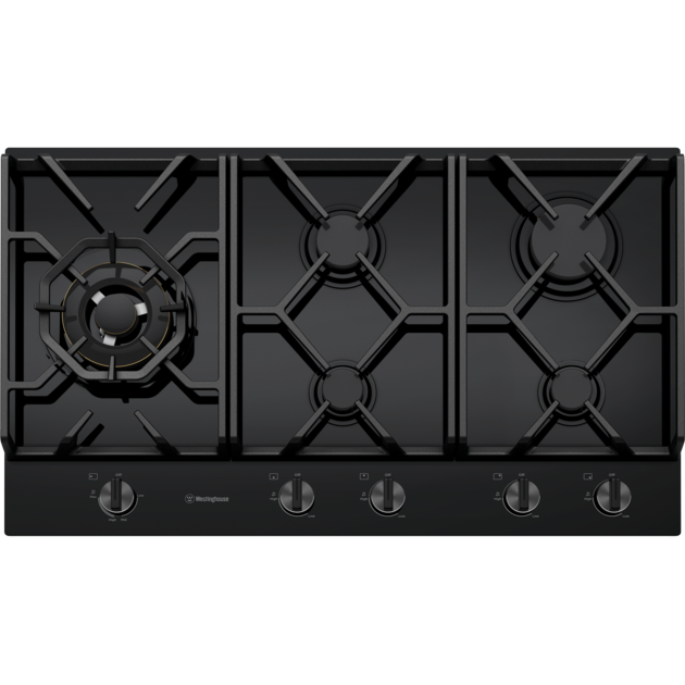 90cm 5 burner black ceramic glass gas cooktop - WHG959BD | Westinghouse ...