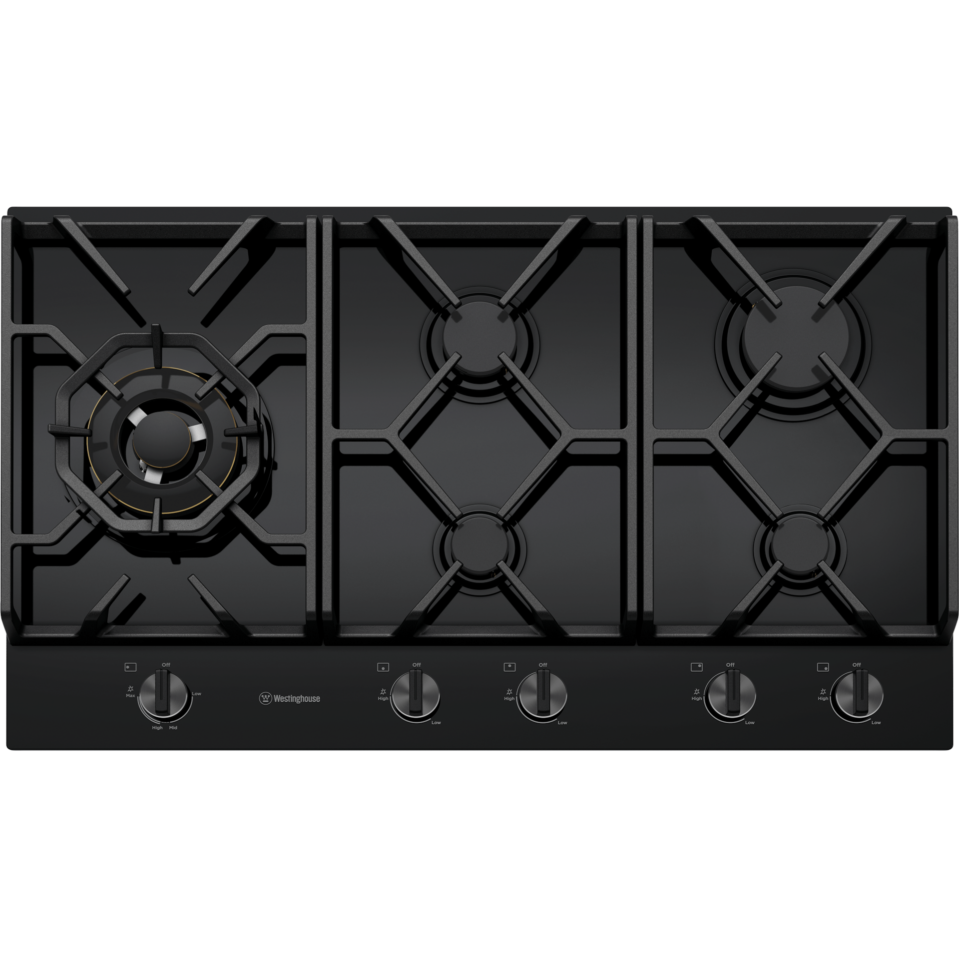90cm 5 burner black ceramic glass gas cooktop - WHG959BD | Westinghouse ...