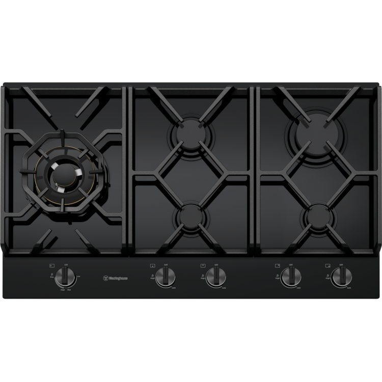 90cm 5 burner black ceramic glass gas cooktop - WHG959BD | Westinghouse ...