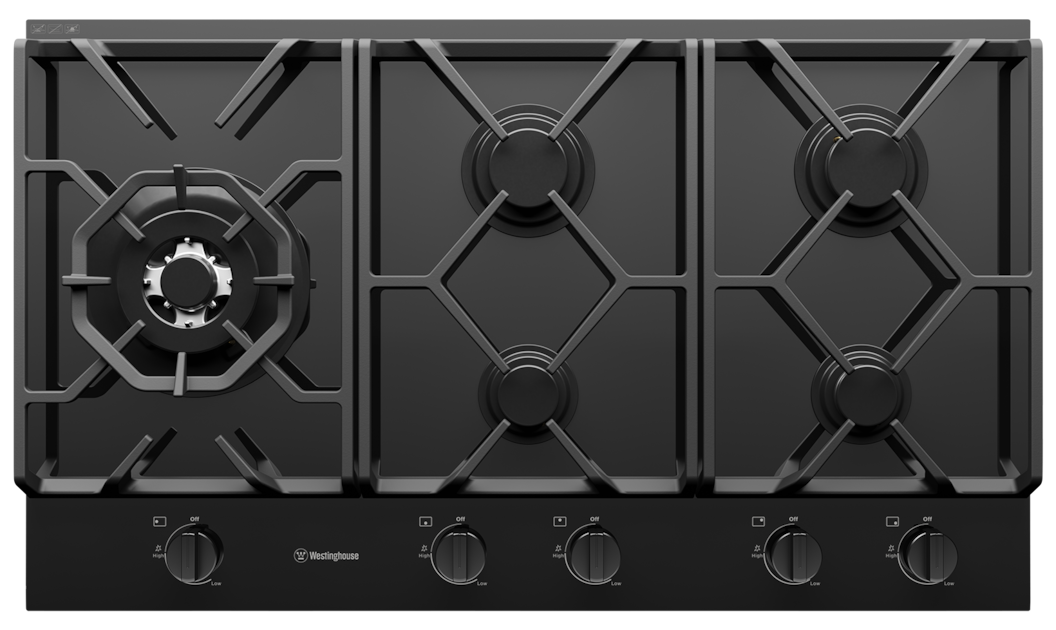 90cm 5 burner black ceramic glass gas cooktop - WHG955BCA ...
