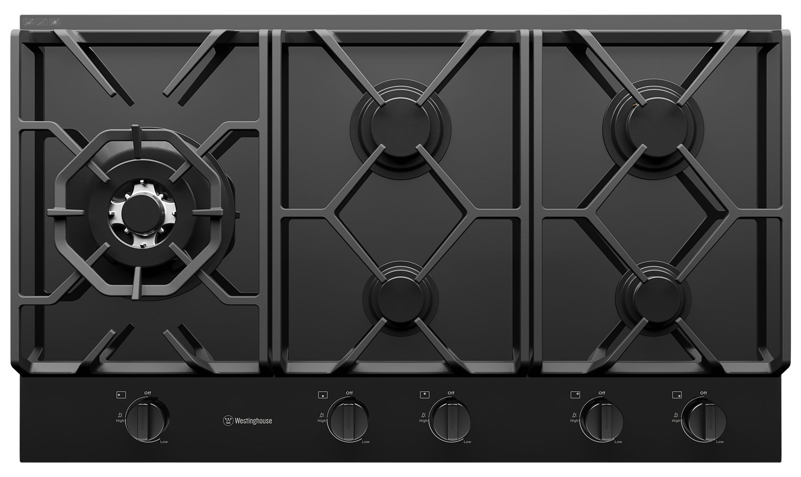 90cm 5 burner black ceramic glass gas cooktop - WHG955BCA ...