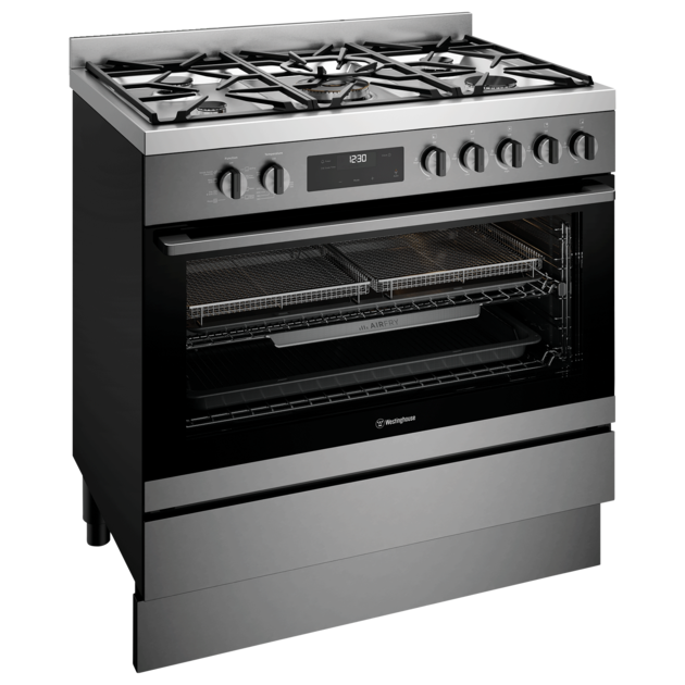 90cm dual fuel freestanding oven with AirFry, dark stainless steel ...